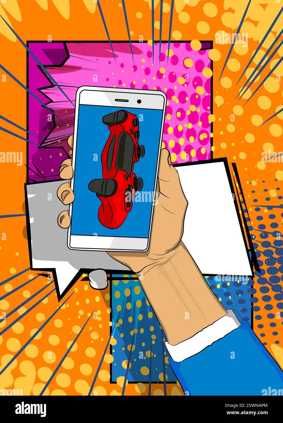 Cartoon Smartphone, comic book Telephone with Gaming controller. Retro ...