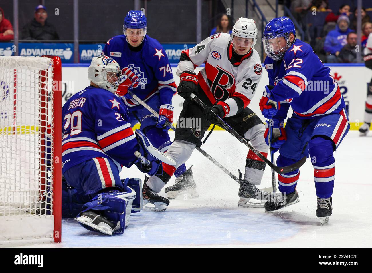 Rochester, New York, USA. 21st Feb, 2025. Belleville Senators forward ...