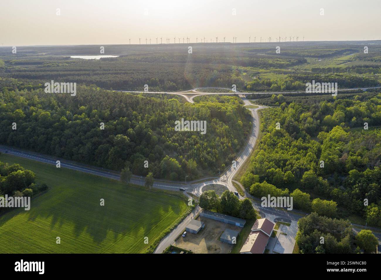 Aerial view of the Brieske junction of the B 169 federal road with ...