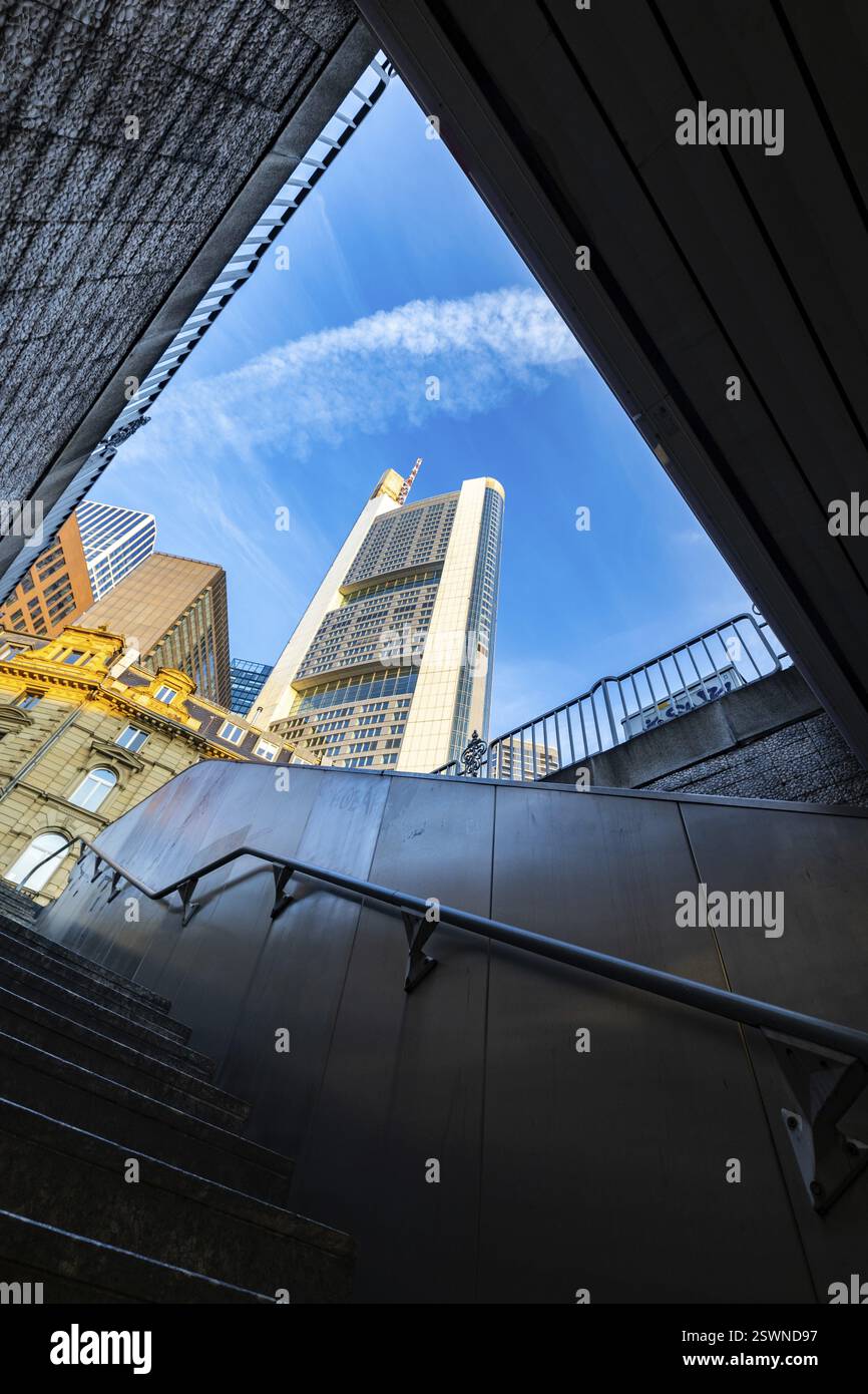 Look up in the morning in the middle of the skyline. Tower blocks and ...