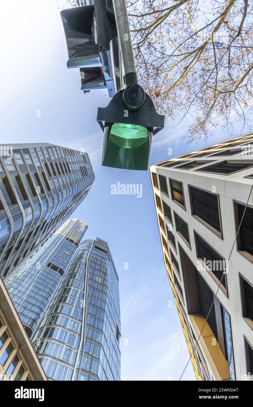 Look up in the morning in the middle of the skyline. Tower blocks and ...