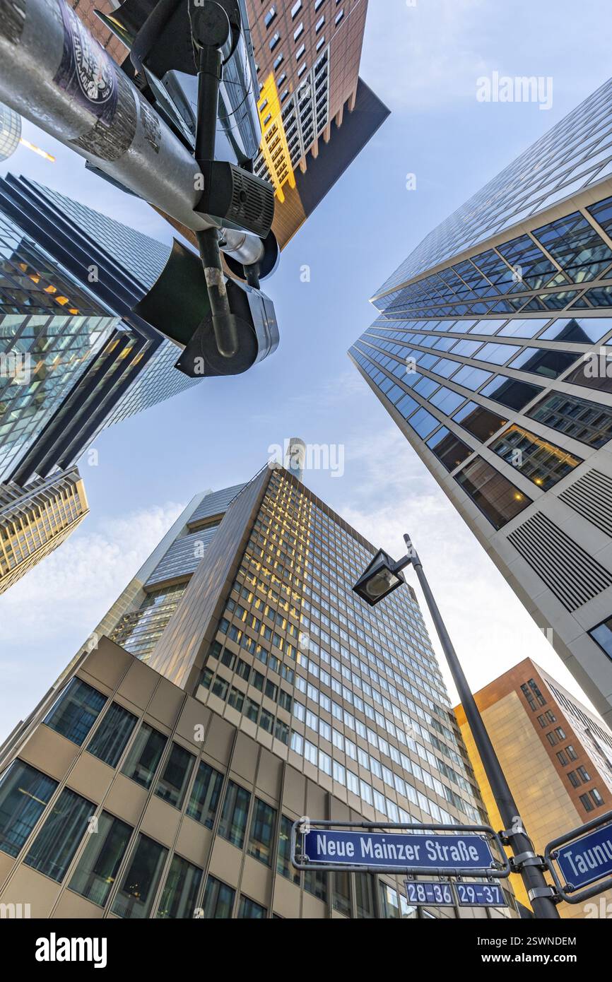 Look up in the morning in the middle of the skyline. Tower blocks and ...