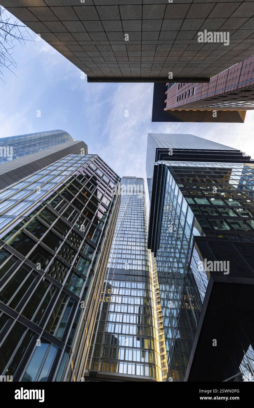 Look up in the morning in the middle of the skyline. Tower blocks and ...