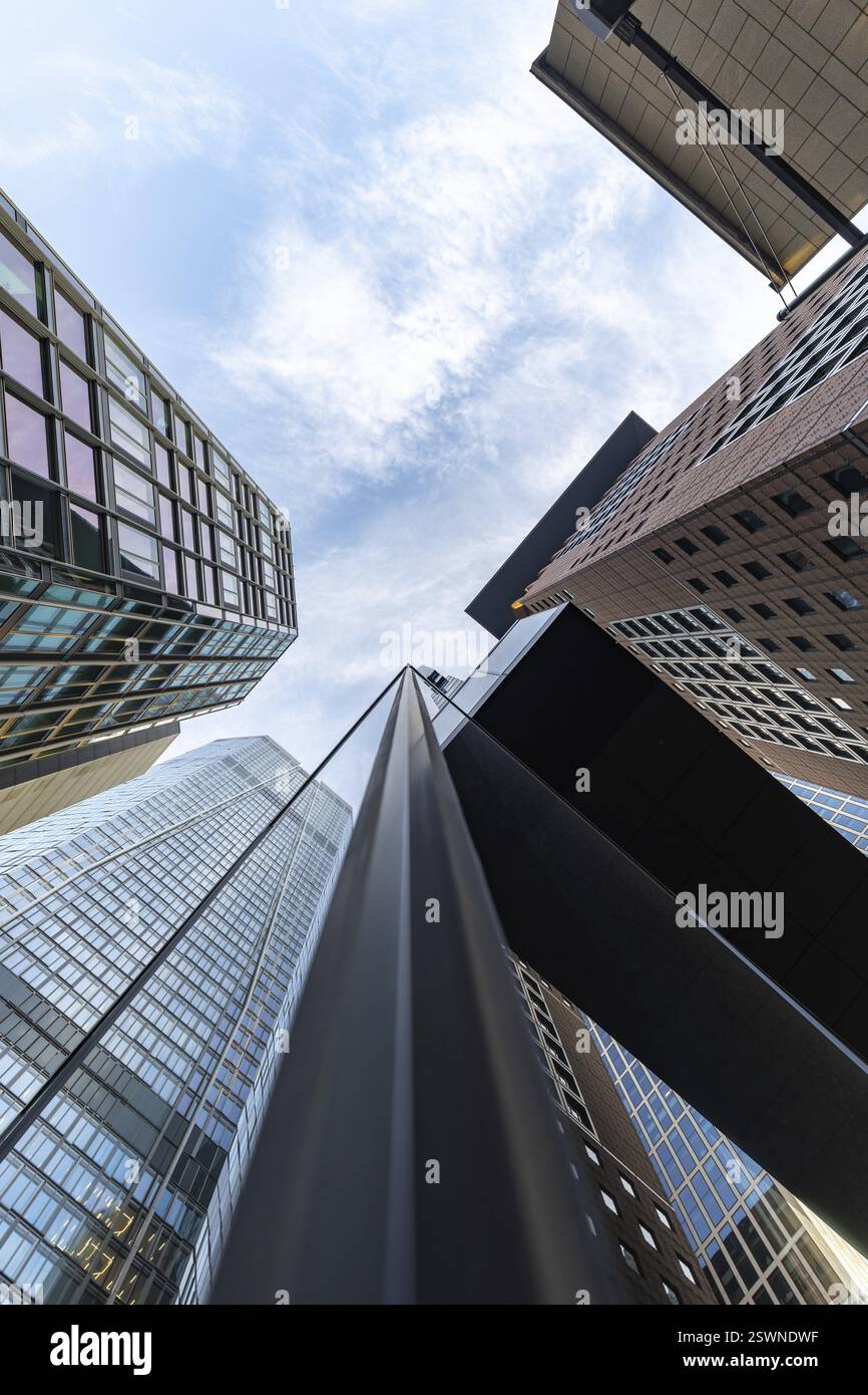 Look up in the morning in the middle of the skyline. Tower blocks and ...
