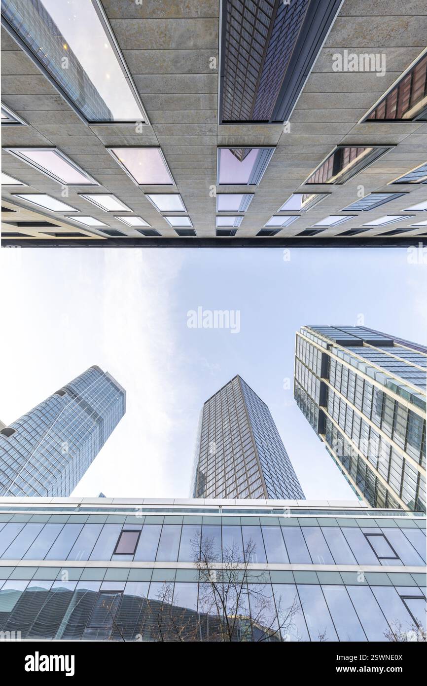 Look up in the morning in the middle of the skyline. Tower blocks and ...