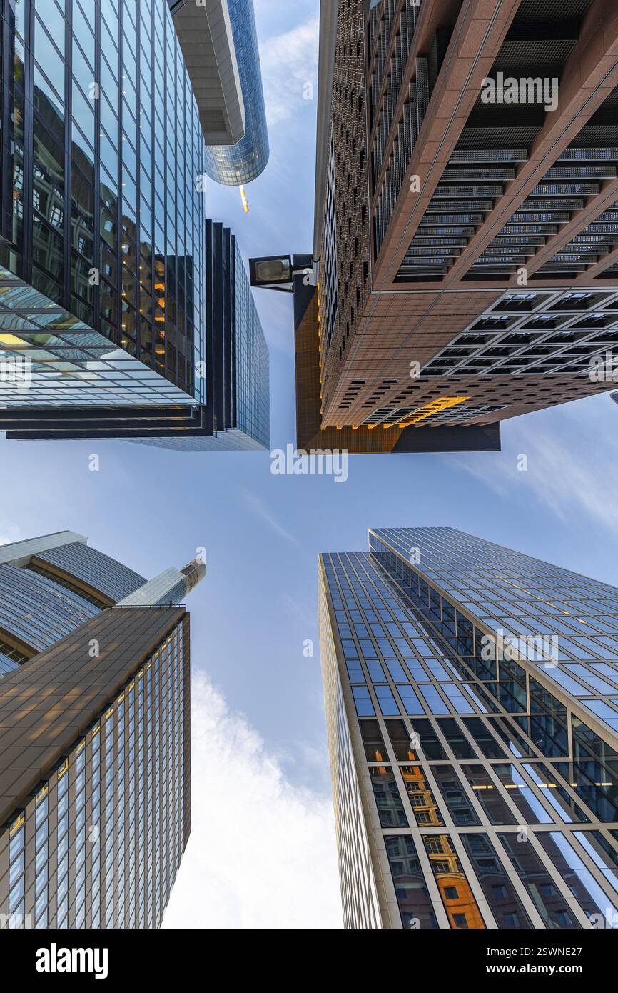 Look up in the morning in the middle of the skyline. Tower blocks and ...