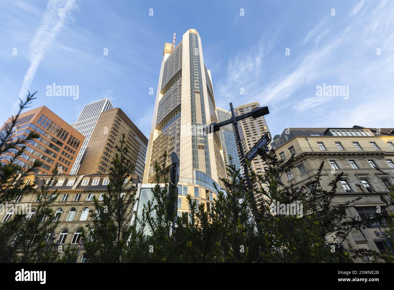 Look up in the morning in the middle of the skyline. Tower blocks and ...