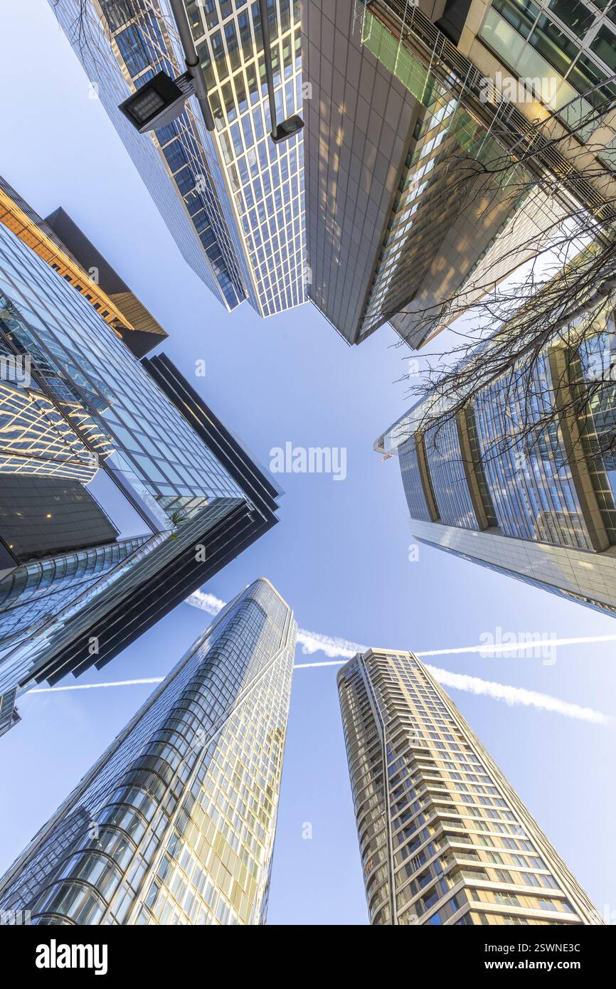 Look up in the morning in the middle of the skyline. Tower blocks and ...