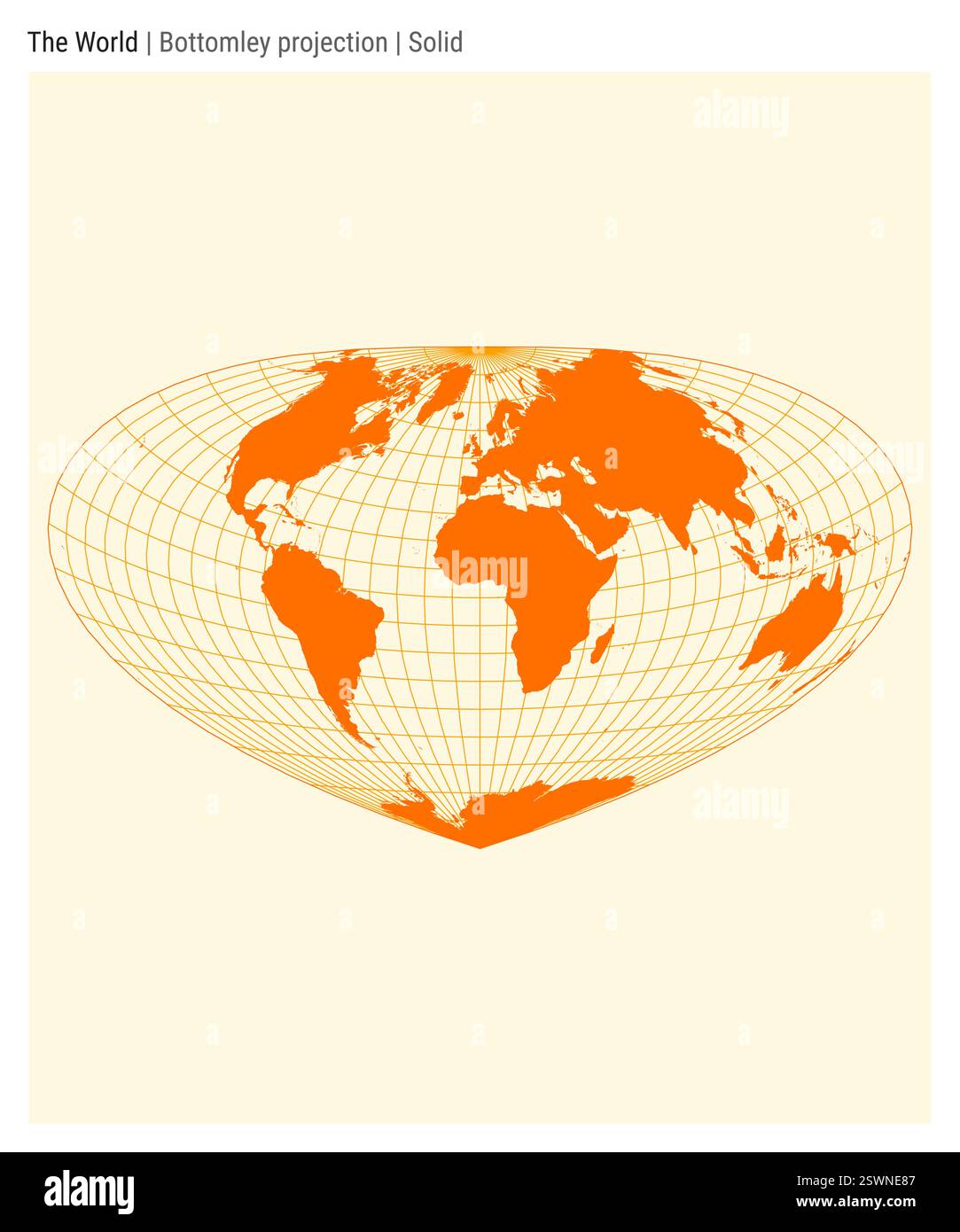 World Map. Bottomley projection. Solid style. High Detail World map for ...