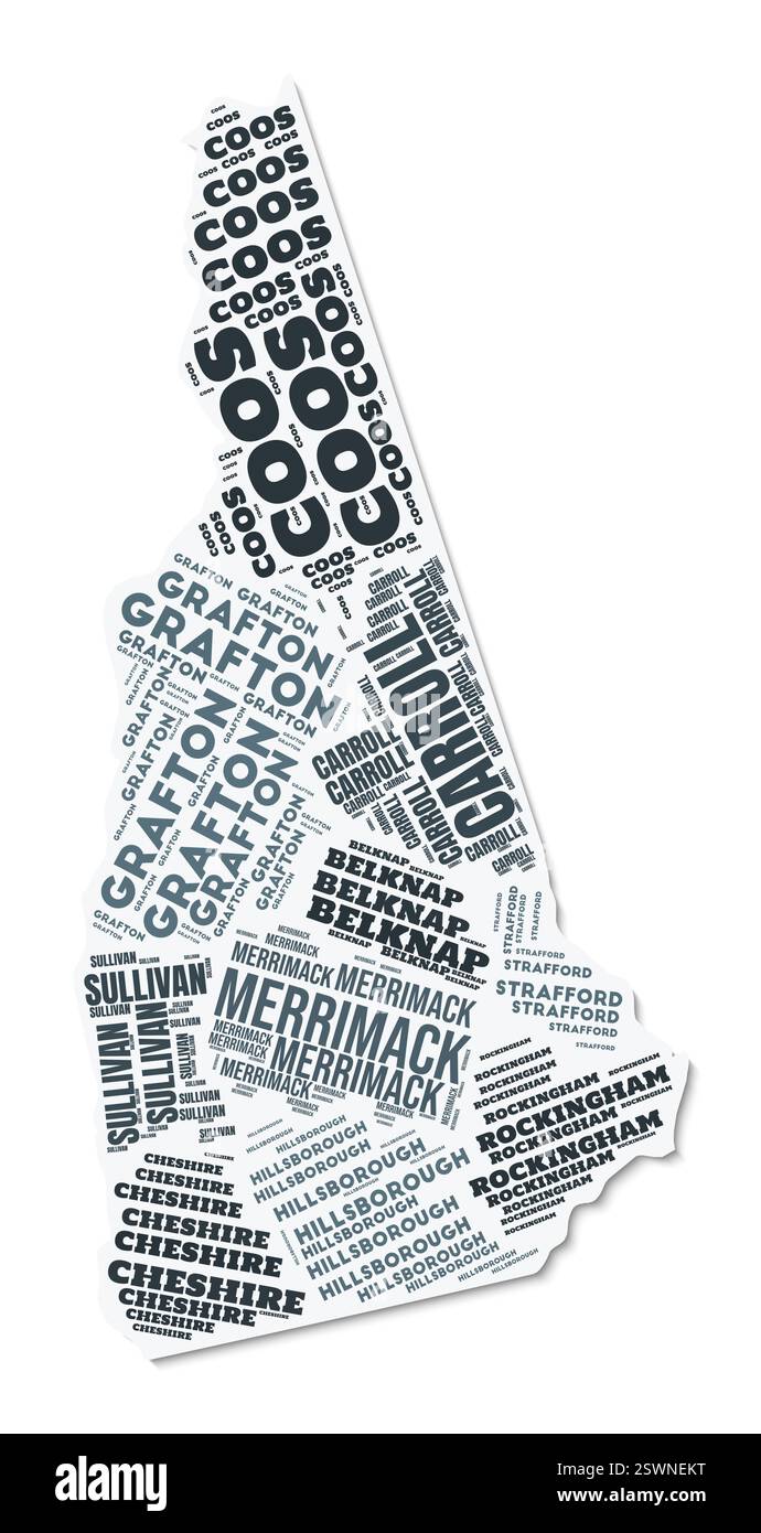 New Hampshire shape text cloud. State border with shadow on white ...
