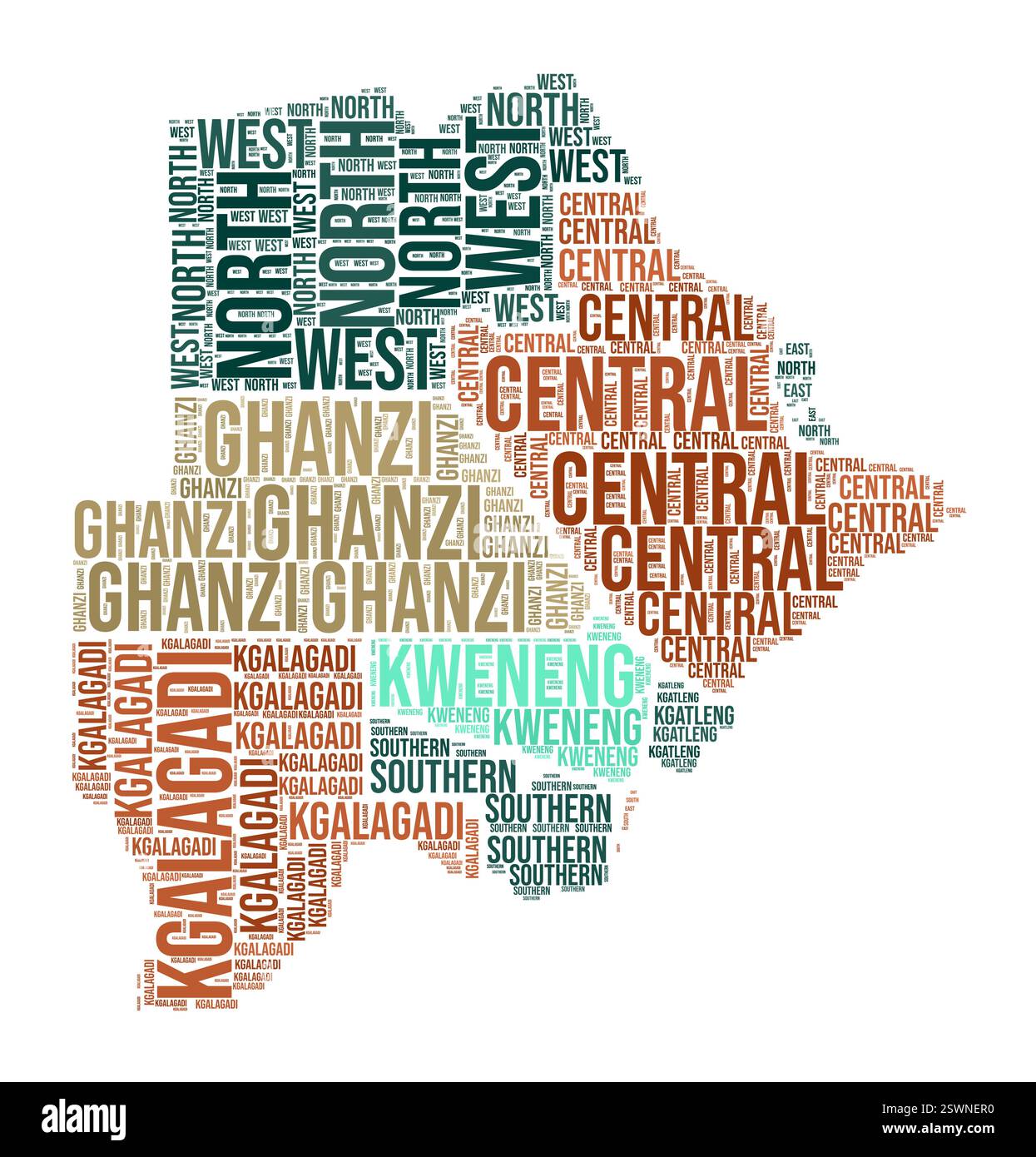 Botswana Word Cloud. Country shape with region division. Botswana ...