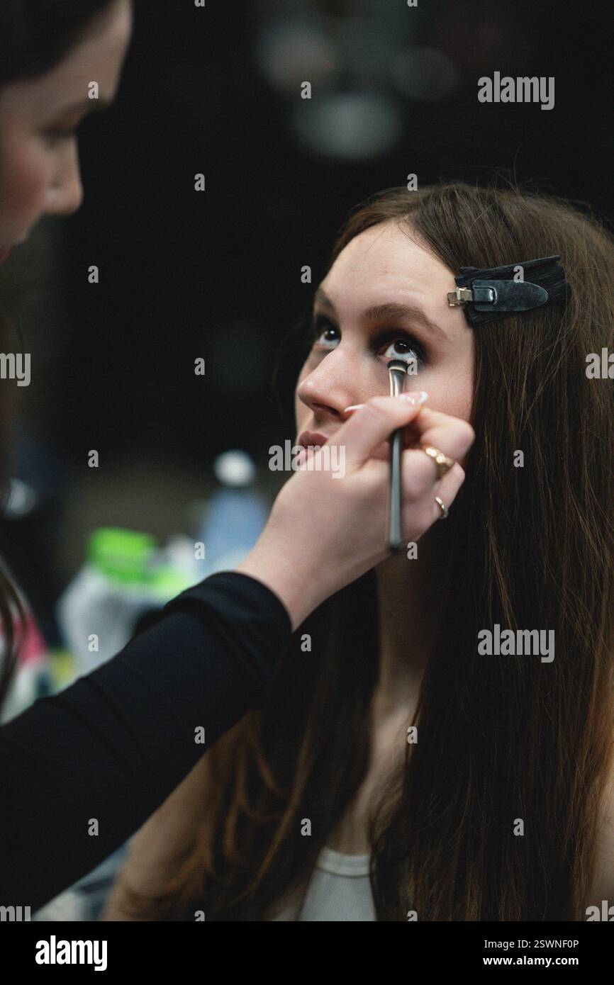 London, UK. 21 February, 2025. Backstage at the Mark Fast fashion show ...