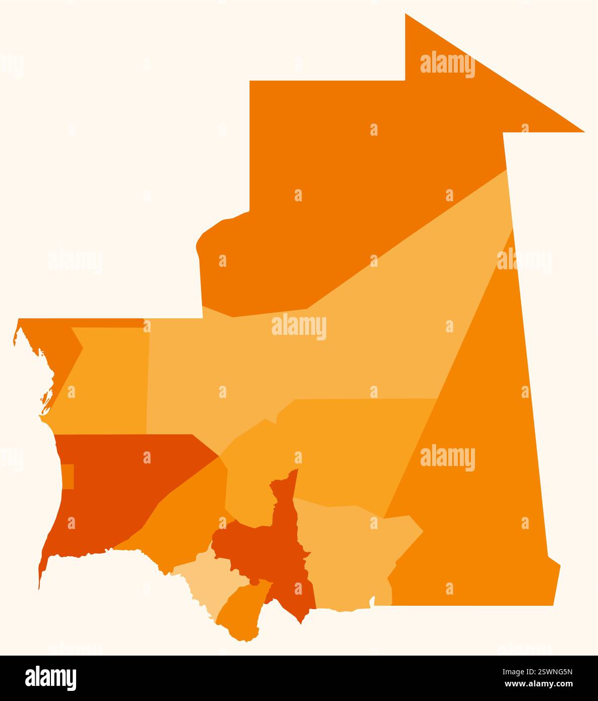 Map of Mauritania with regions. Just a simple country border map with ...