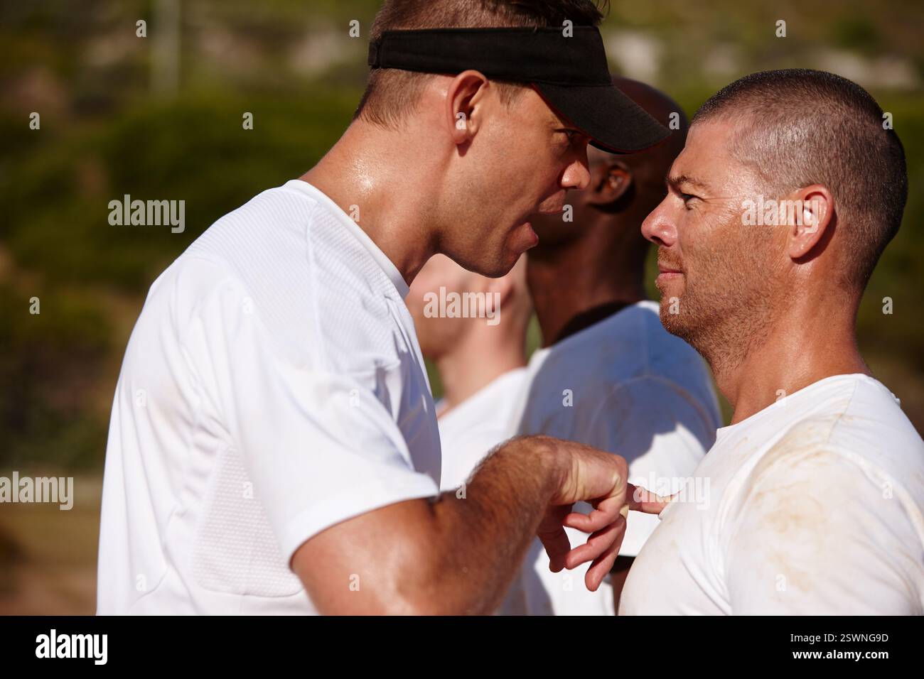 Bootcamp, discipline and pointing with drill sergeant shouting at ...