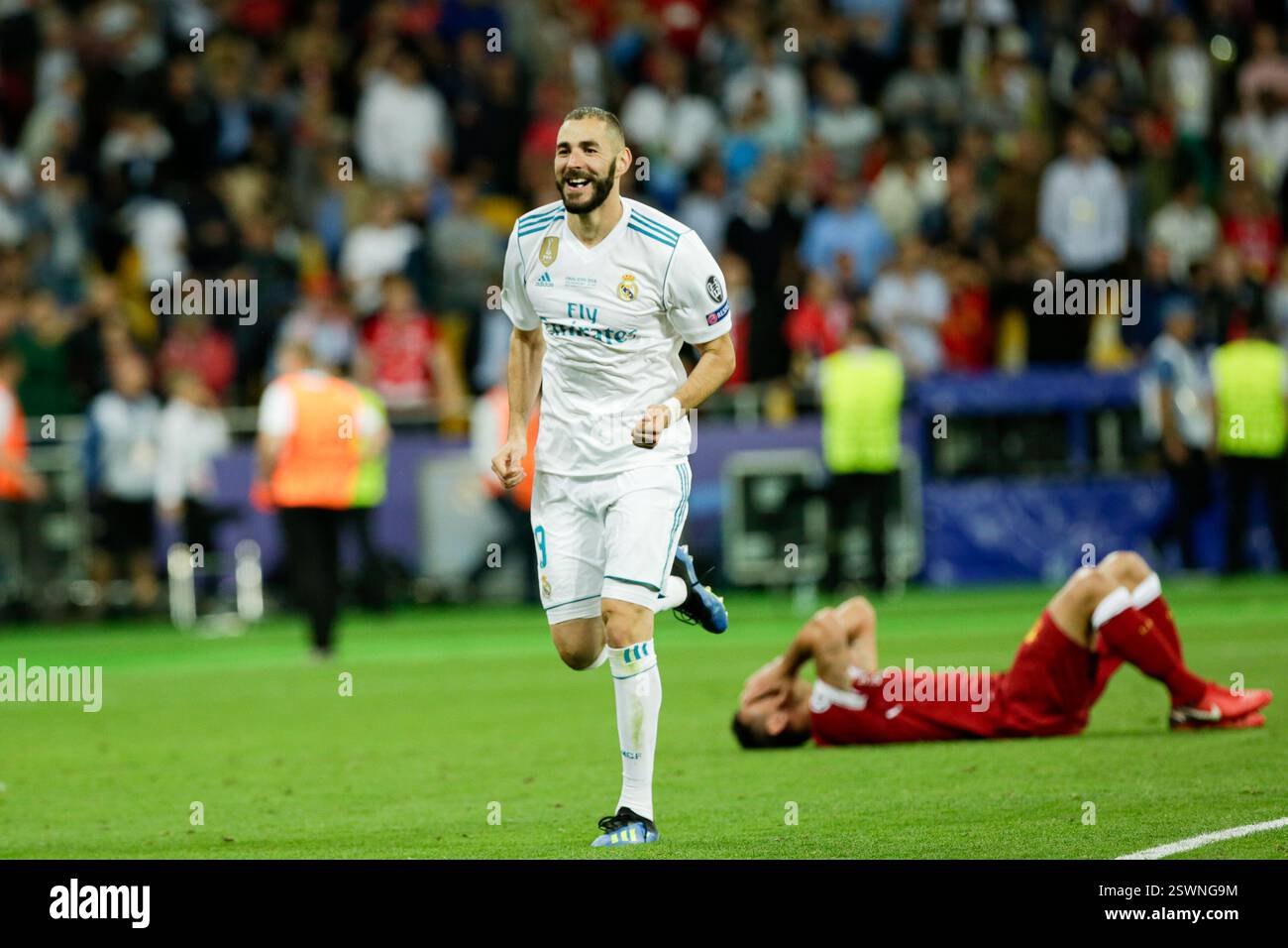 Karim Benzema of Real Madrid celebrates after scoring a goal during the ...