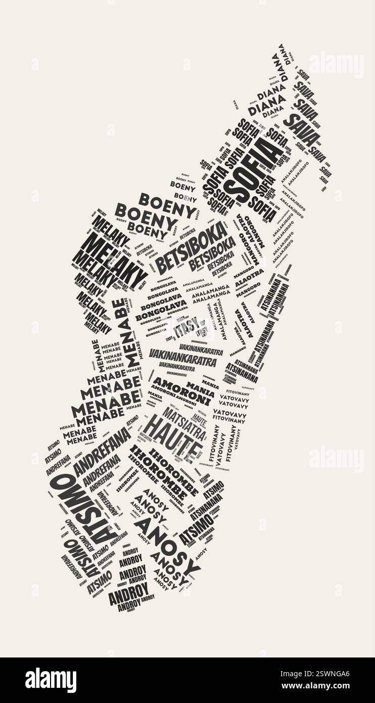 Madagascar Word Cloud. Country with regions division. Madagascar ...