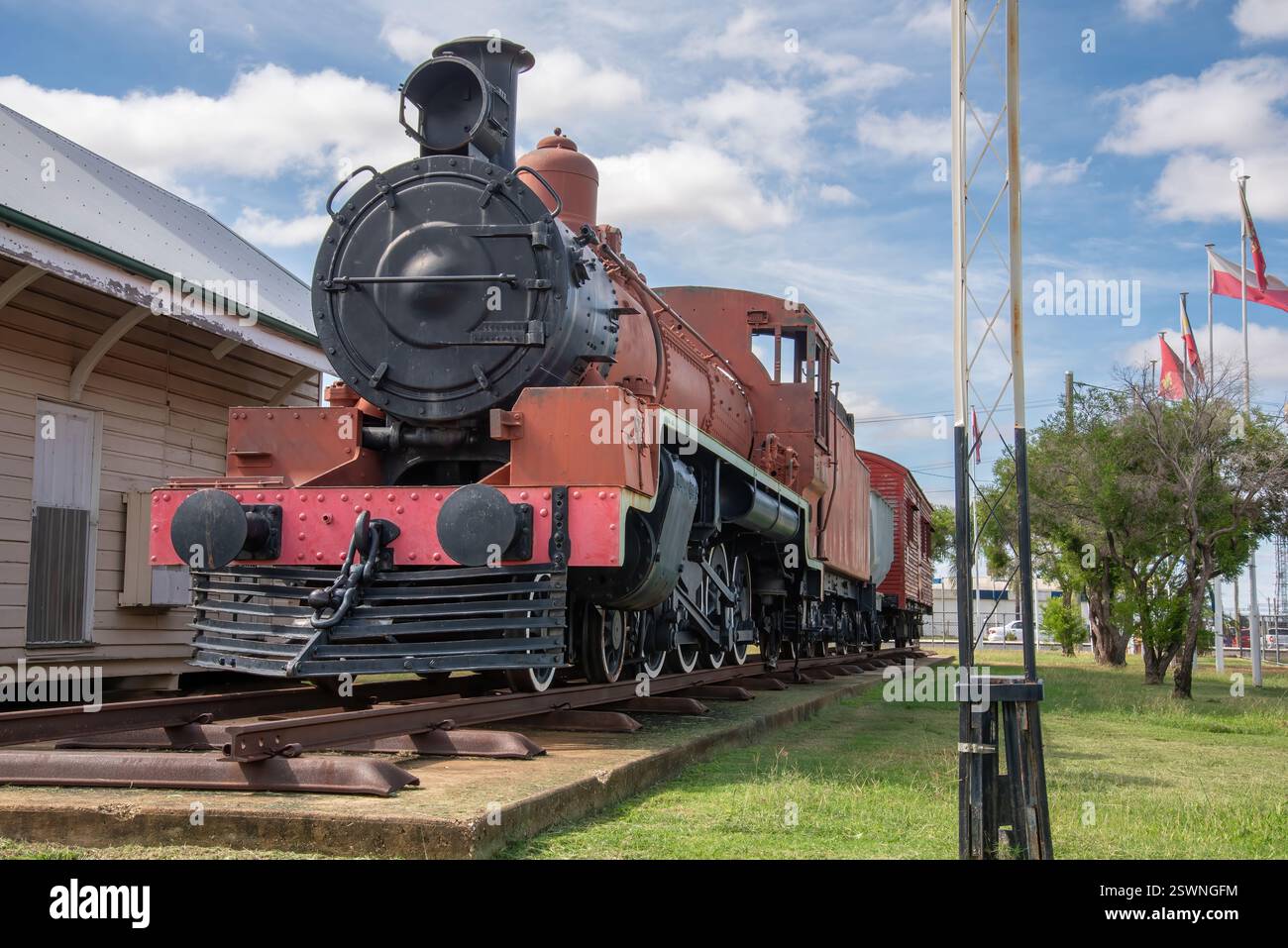 A retired steam engine on display at Blackwater, Queensland Stock Photo ...