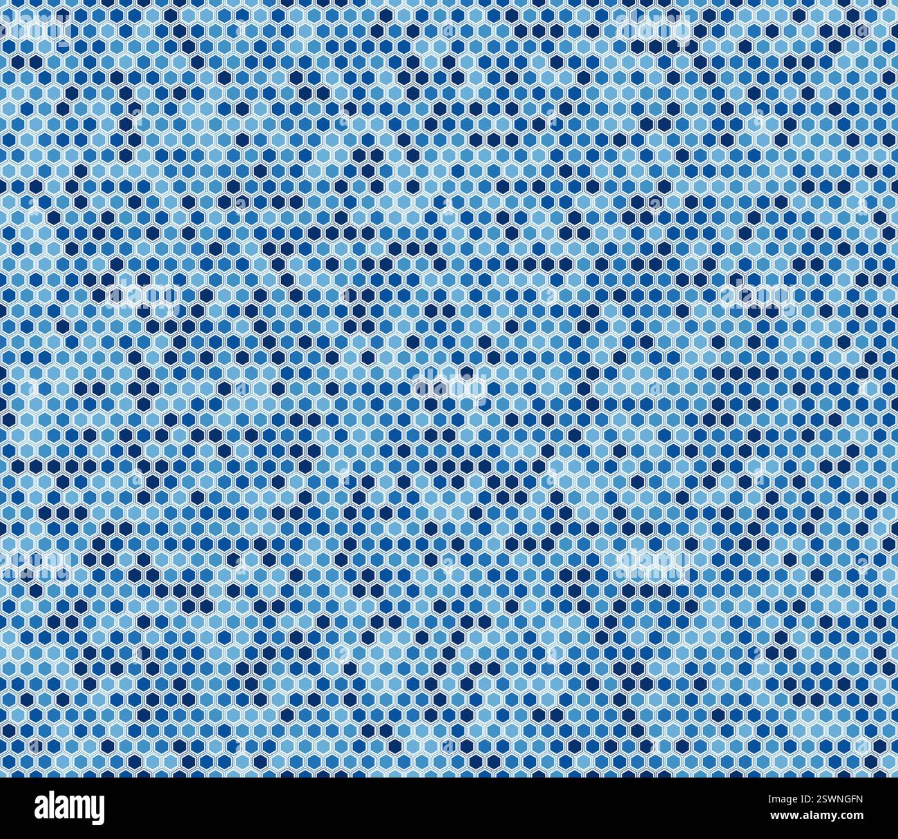 Mosaic hexagon shapes background. Hexagon mosaic pattern with inner solid cells. Blue color ...