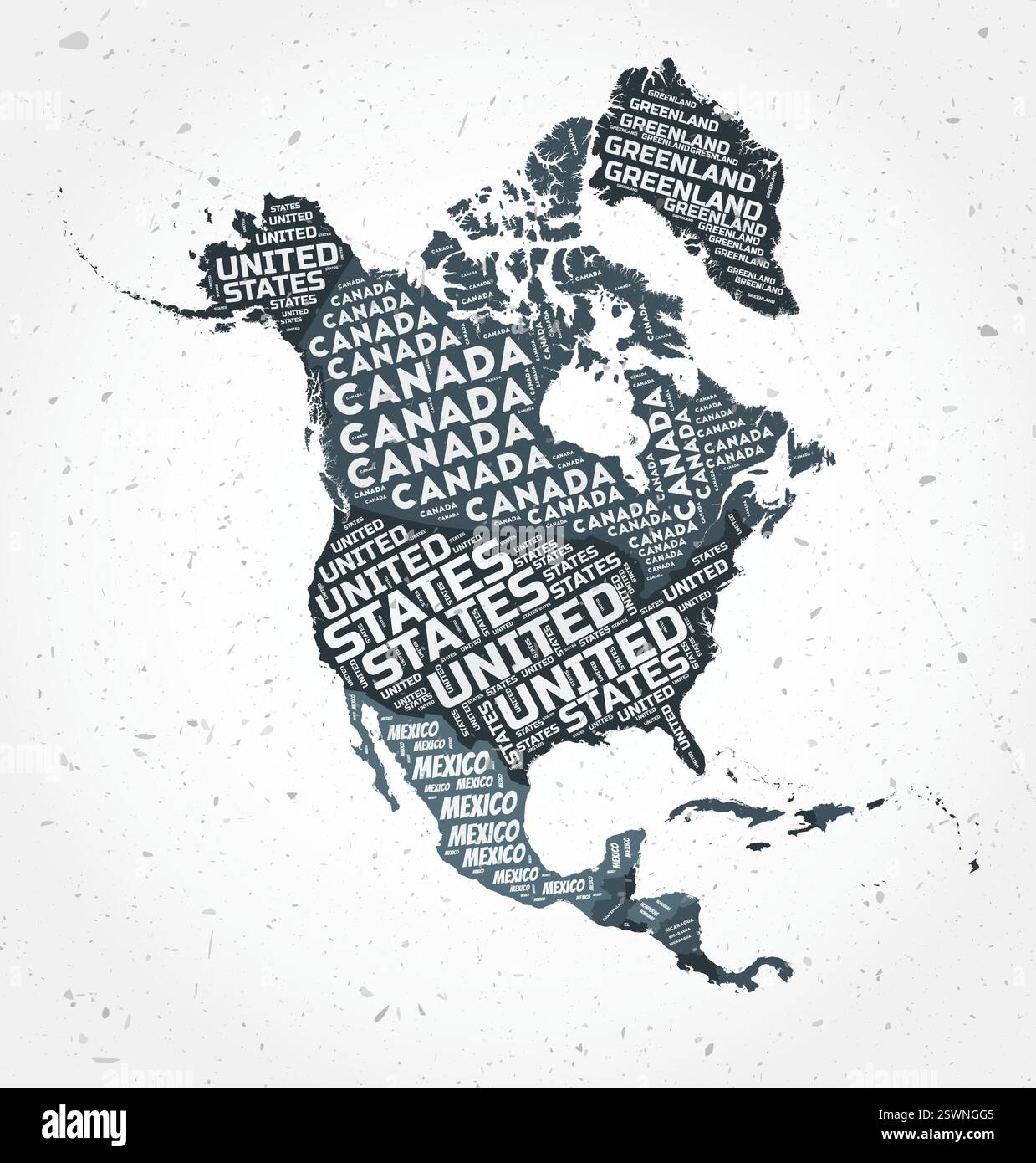 North America countries word clouds. Continent shape on textured ...