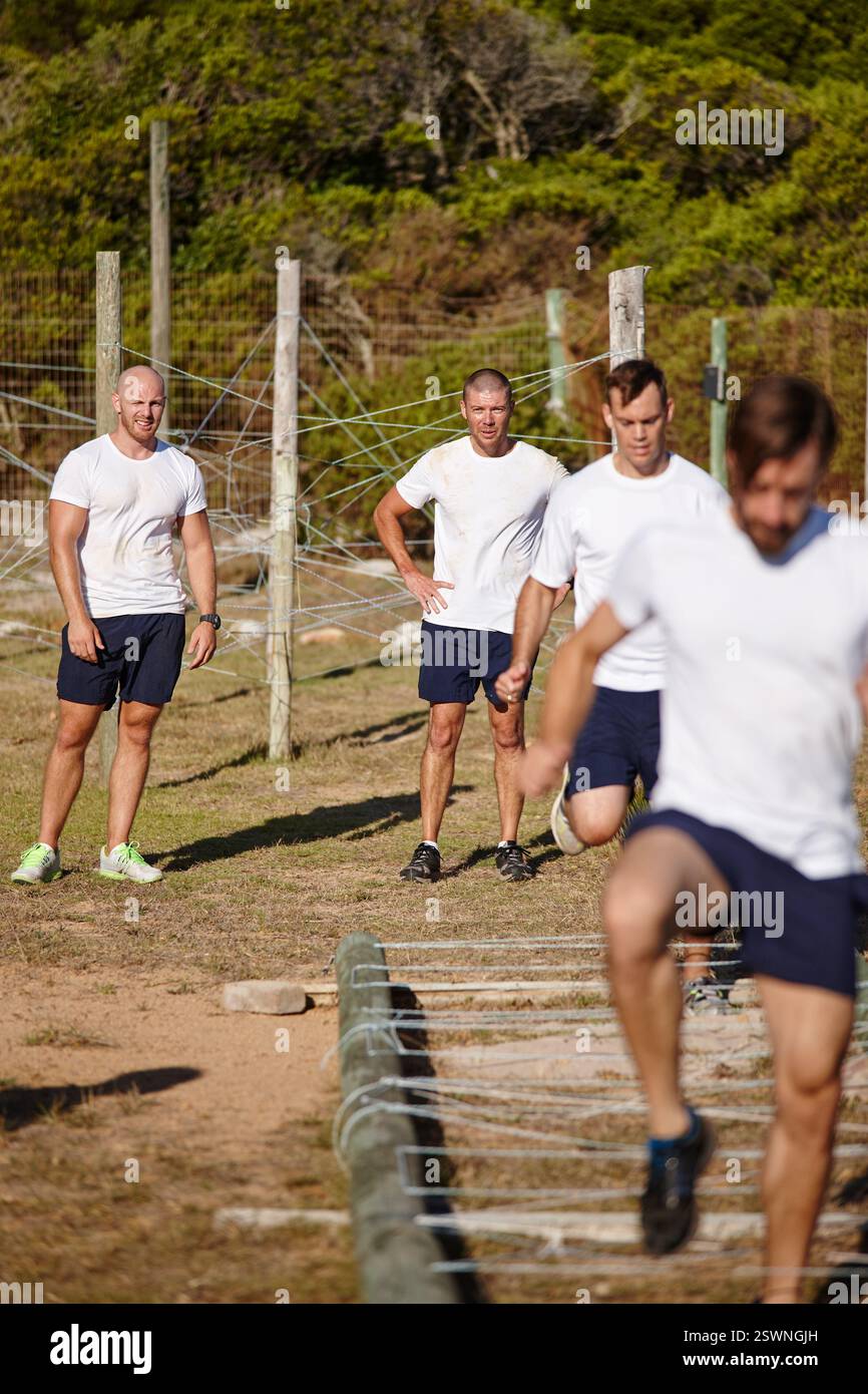 Fitness, military and training in nature, group and bootcamp for team ...