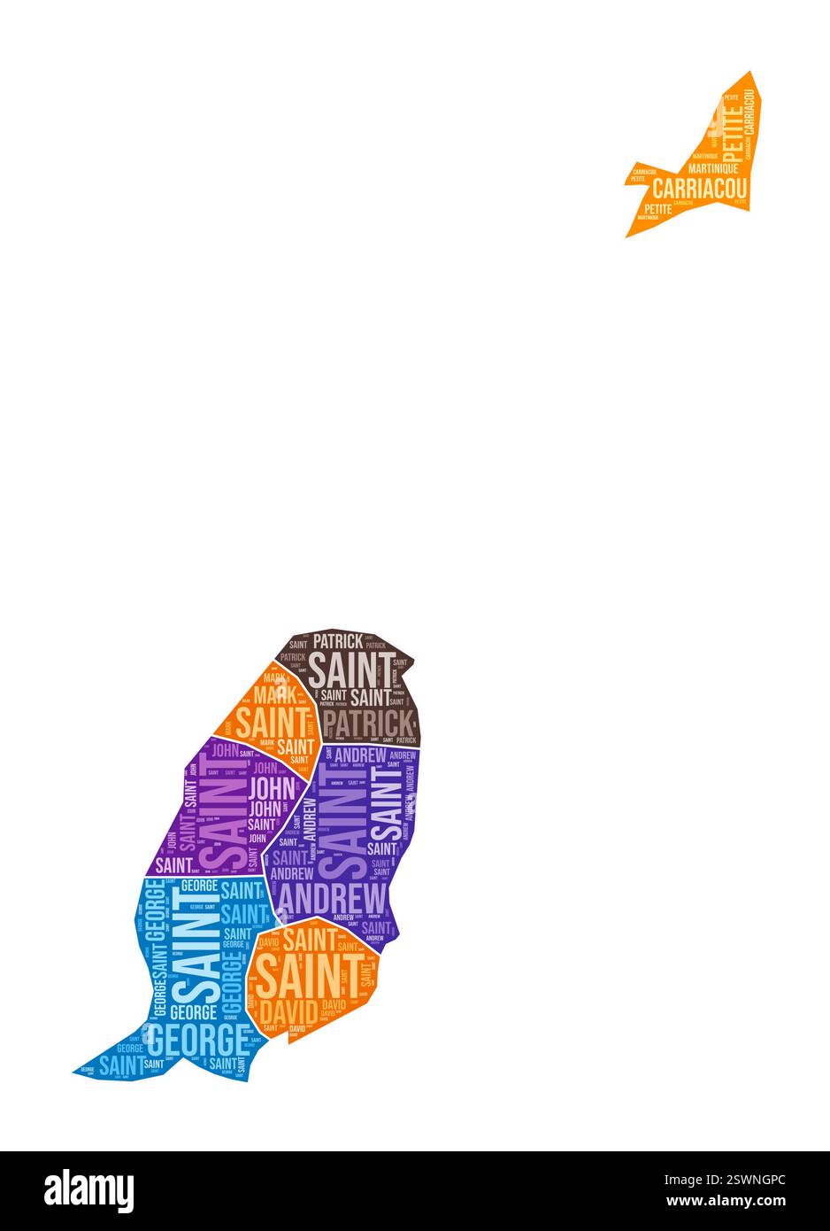 Grenada shape. Country word cloud with region division. Grenada colored ...