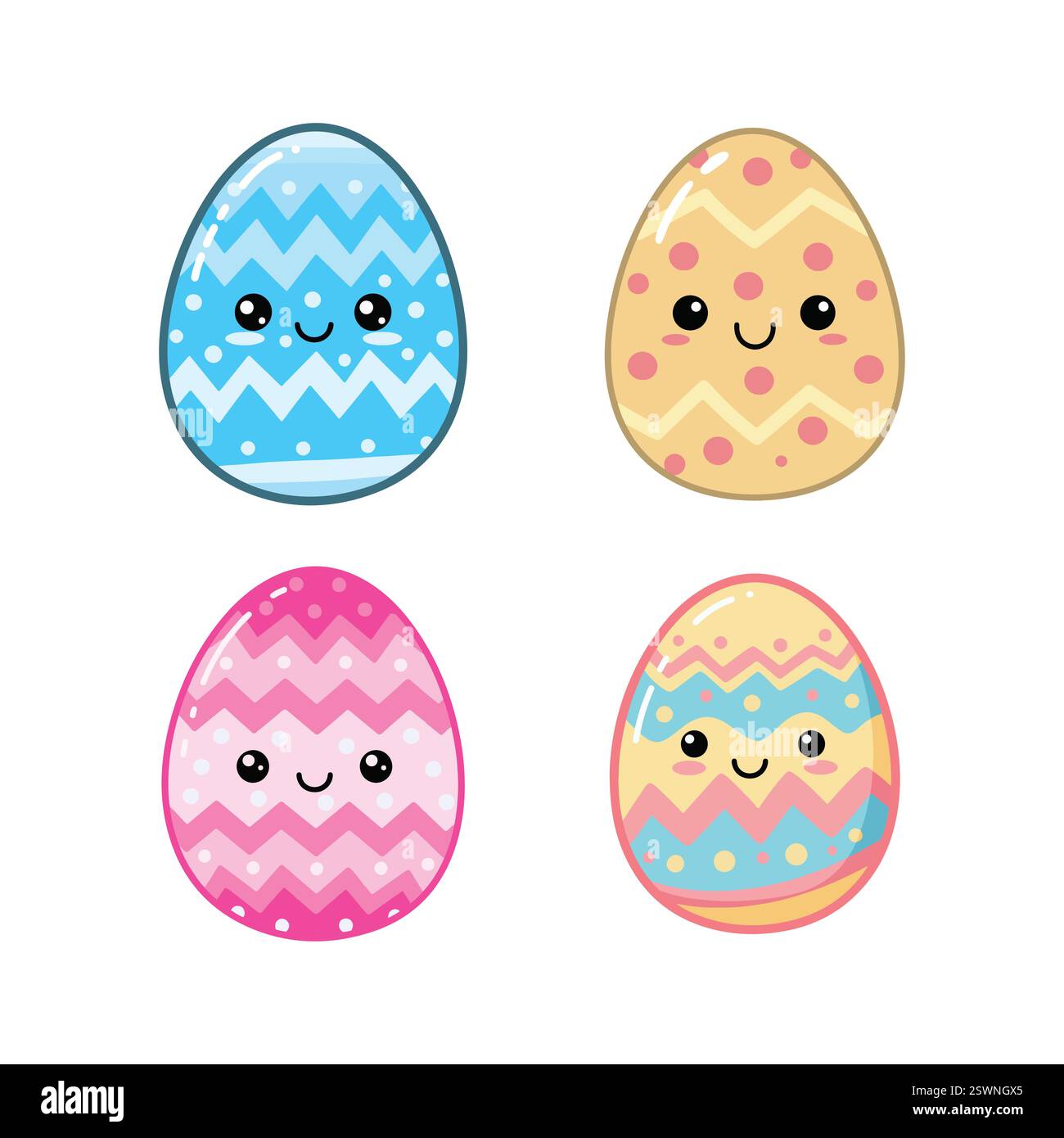 Kawaii Easter Egg Set – Cute Pastel Cartoon Illustration Stock Vector ...