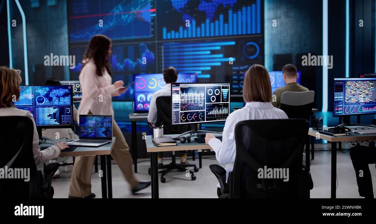 Data center administrator monitors server control on financial KPI ...