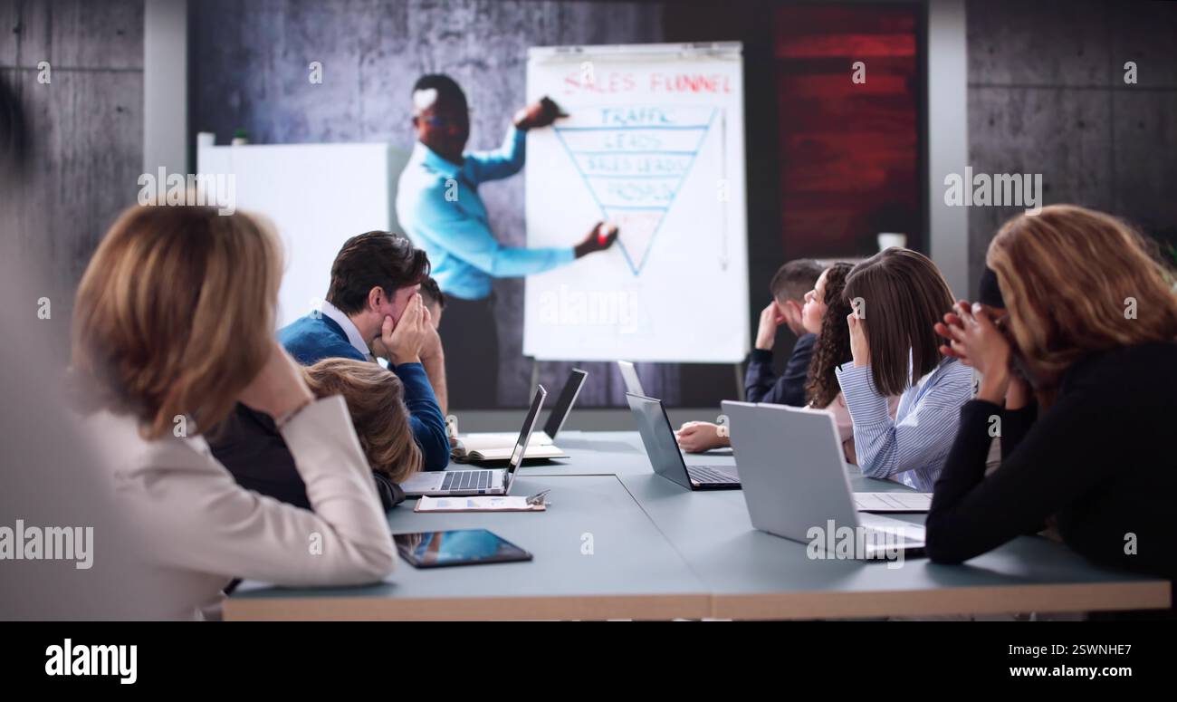 Unmotivated Businessmen Sleeping During Boring Video Conference Call ...