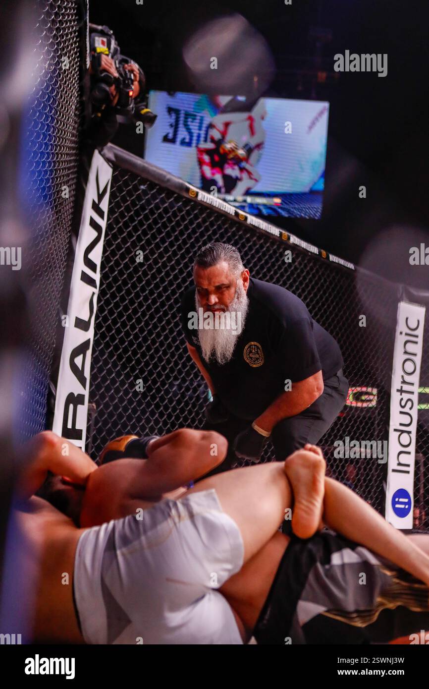 FEBRUARY 21ST 2025, Monterrey, Nuevo León, Mexico; Emilio Saavedra vs Santiago Prieto fighting ...