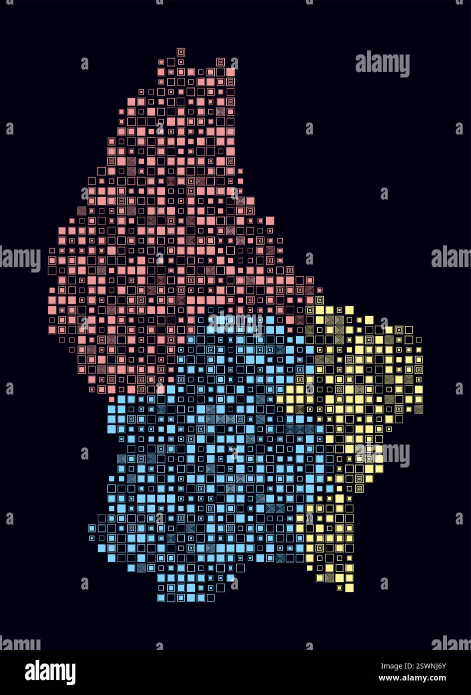 Luxembourg, shape of the country built of colored cells. Digital style ...