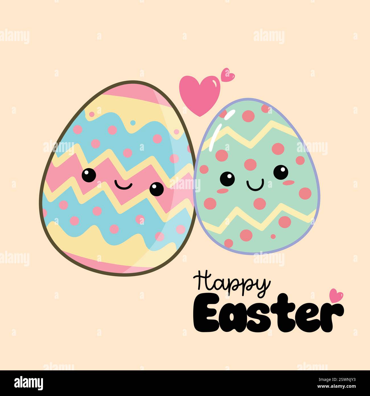 Kawaii Happy Easter Eggs – Cute Pastel Cartoon Illustration with Love ...