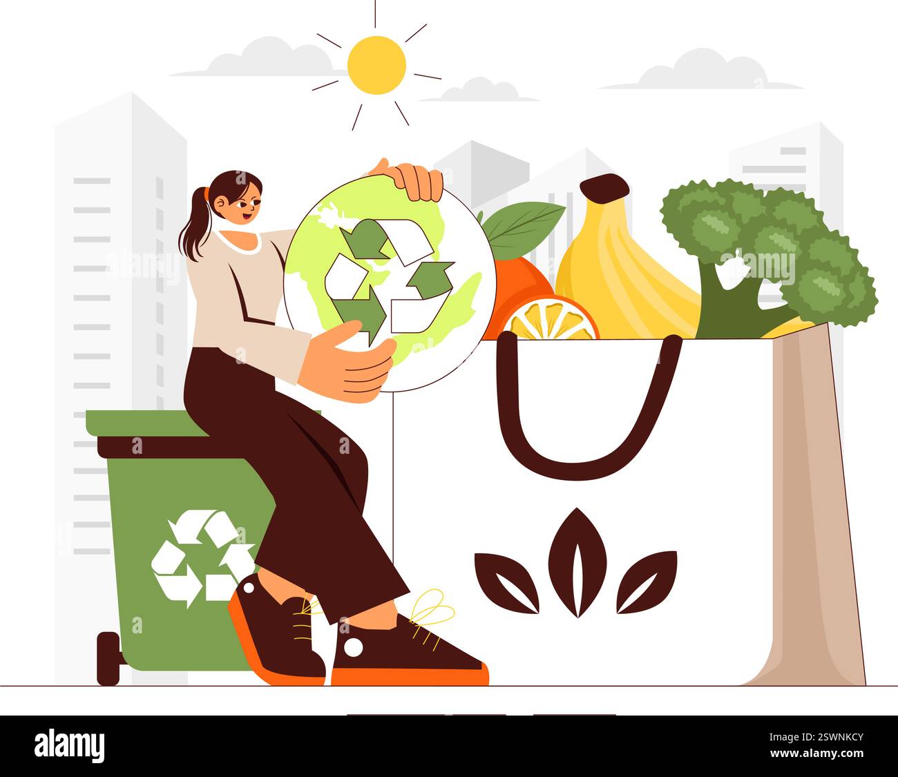 Zero Waste Lifestyle Illustration featuring Plastic Waste Being Sorted ...