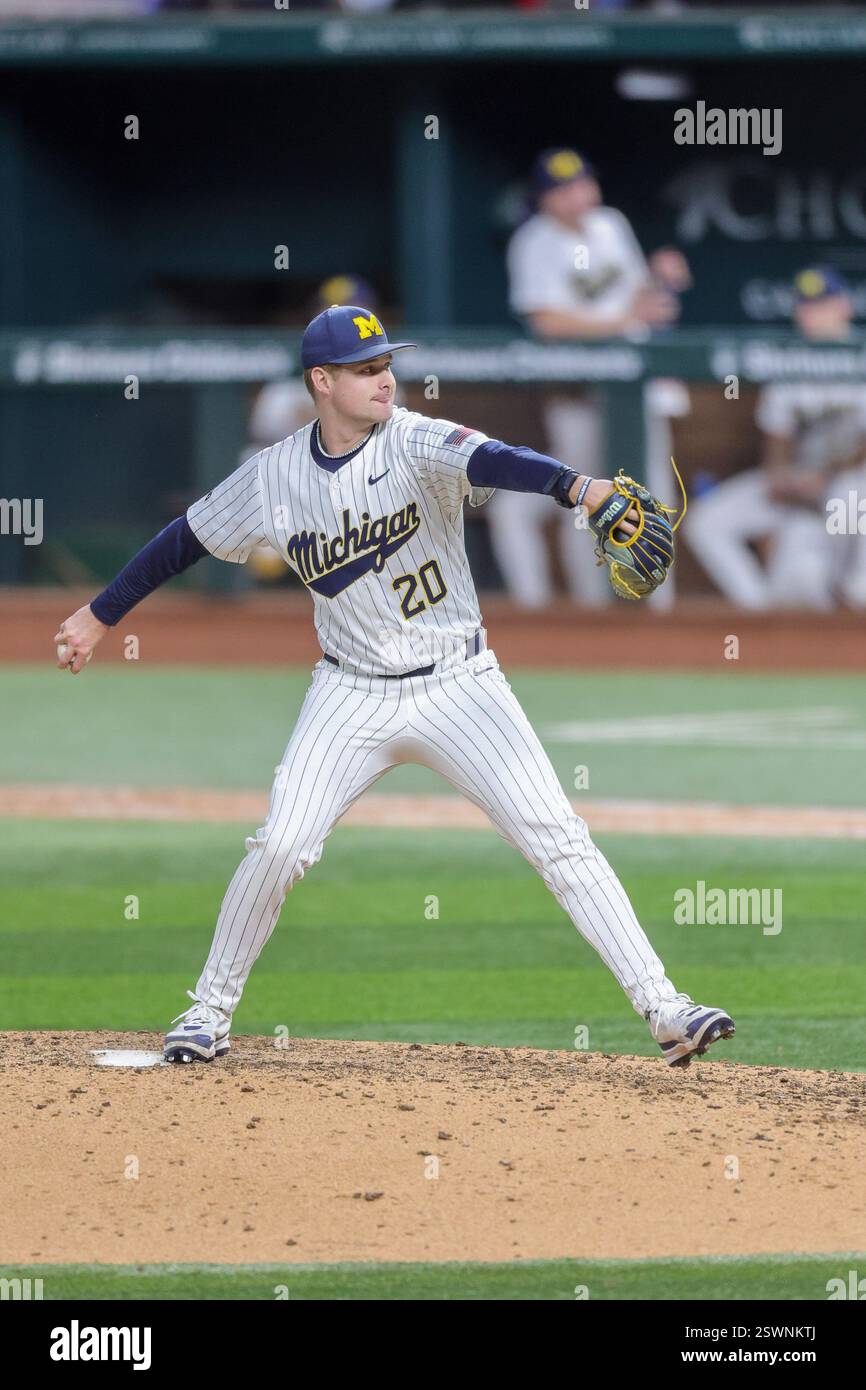 February 21, 2025: Wolverine pitcher Ricky Kidd (20) in action on the ...