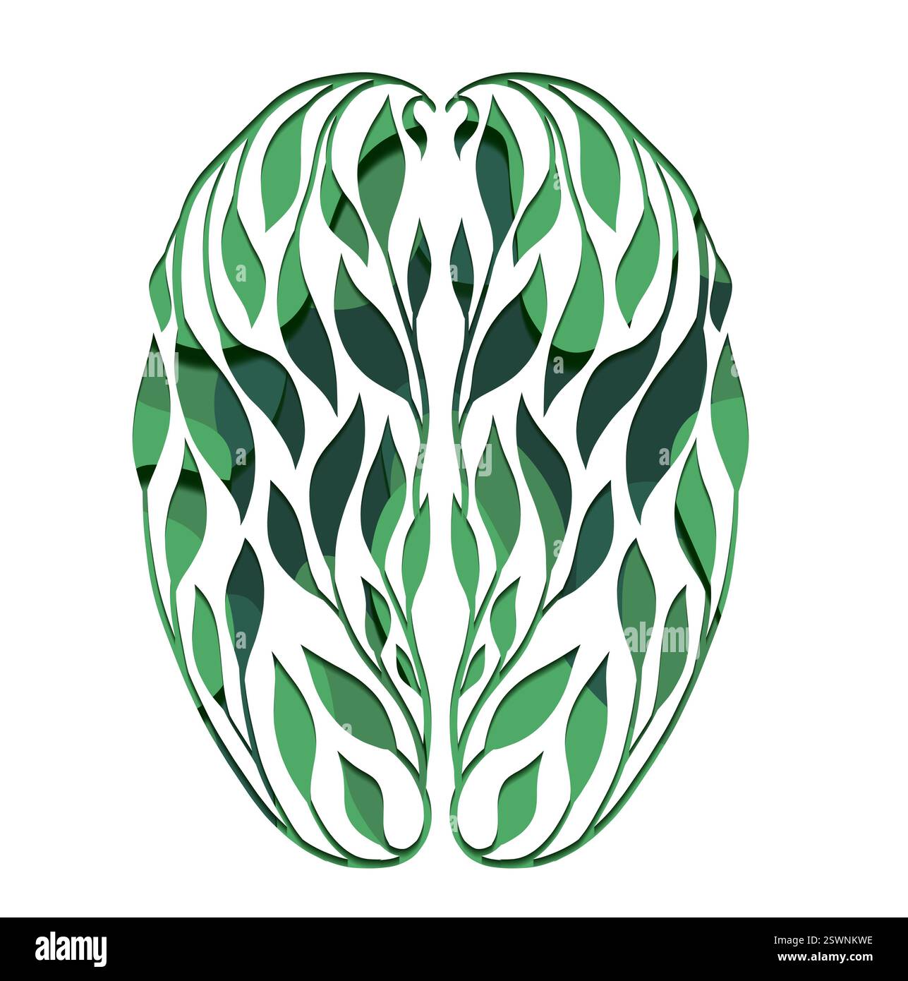 Paper cut eco brain. Vector 3d layered illustration of healthy human ...