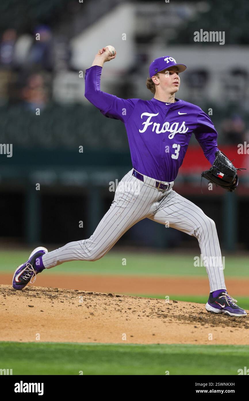 February 21, 2025: Caedmon Parker (3) TCU pitcher prepares to release ...