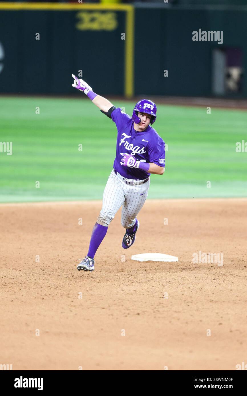 February 21, 2025: TCU base runner Nolan Traeger (16) motions towards ...