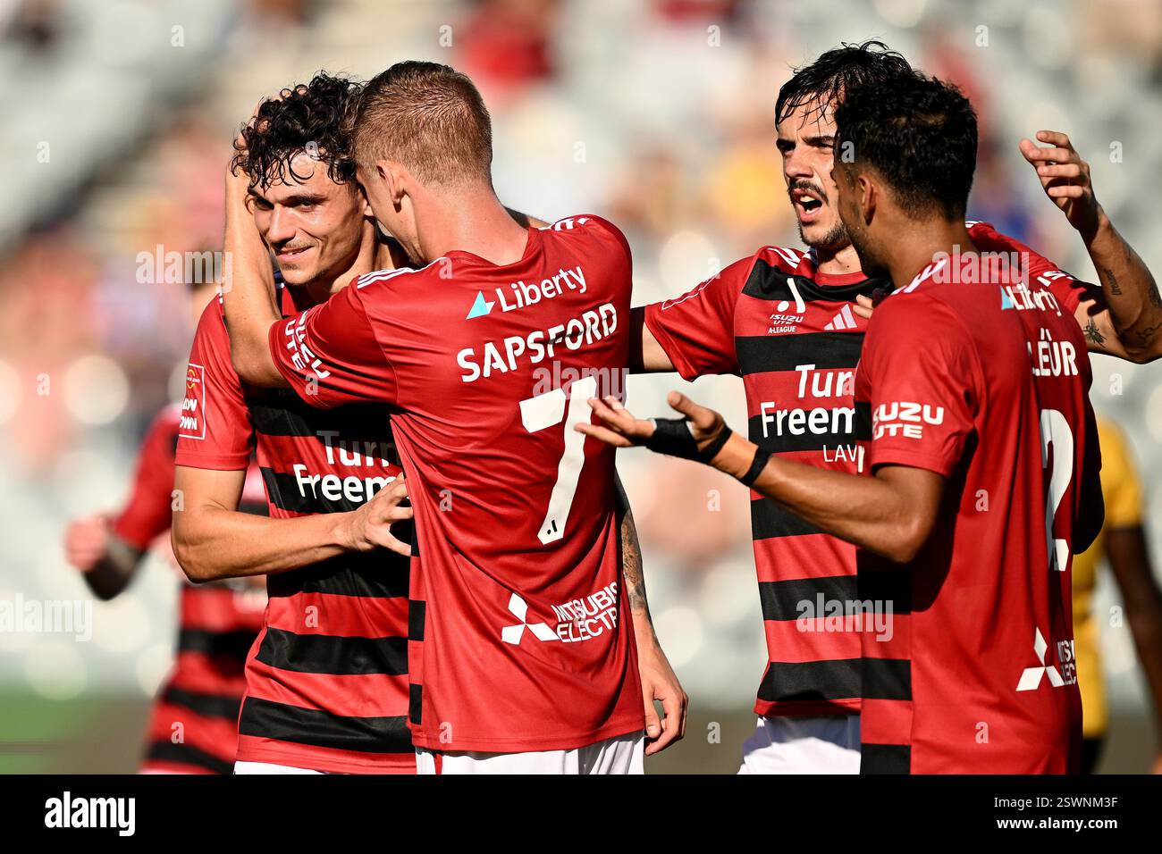 Gosford, Australia. 22nd Feb, 2025. Dean Pelekanos of the Wanderers ...