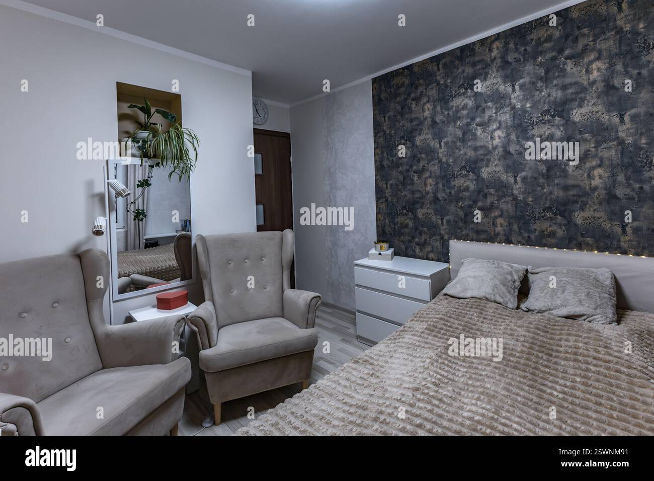 Bedroom renovation, wallpapering, wall painting, modern living room, modernist interior design ...