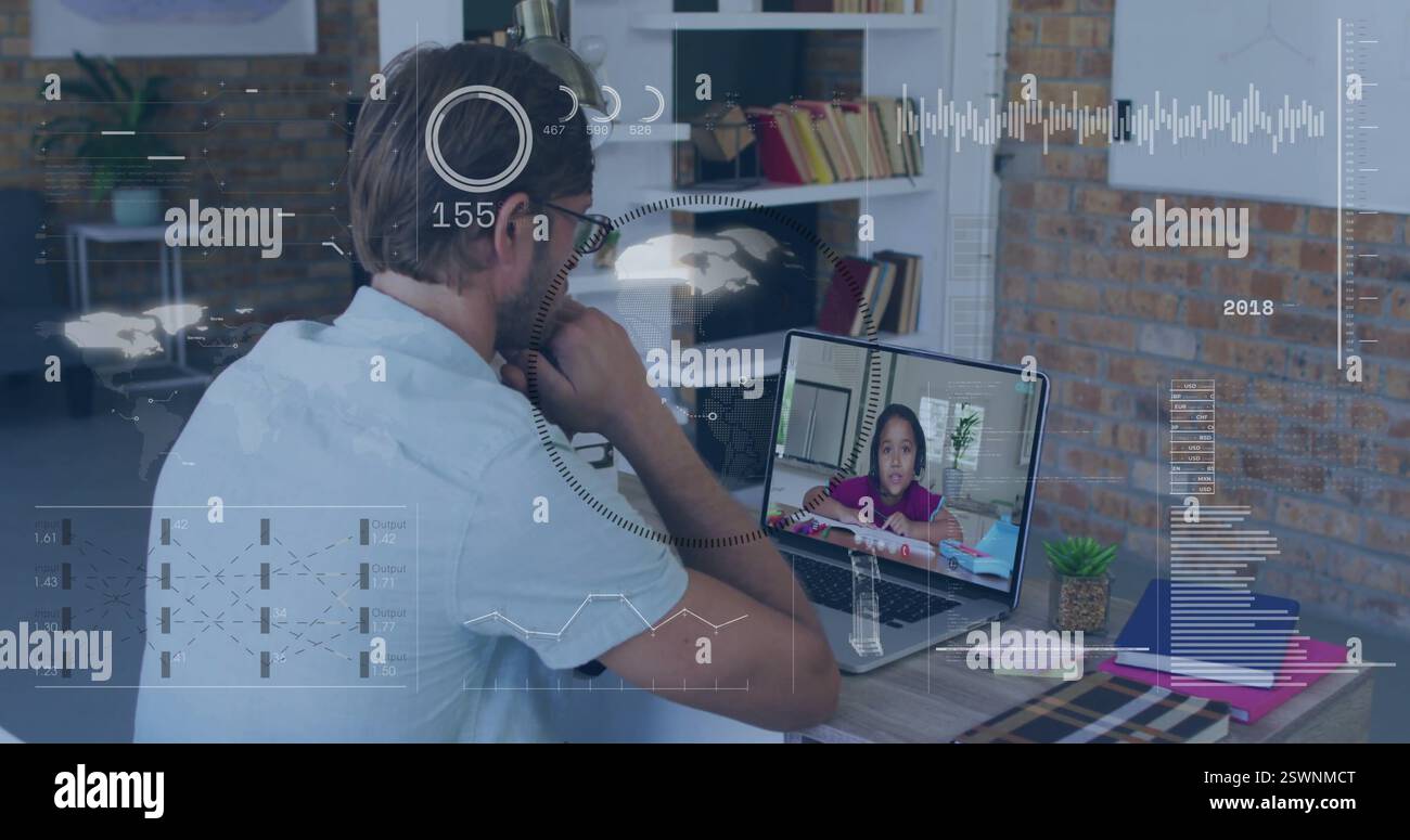 Image of diagrams and data processing over caucasian male teacher ...