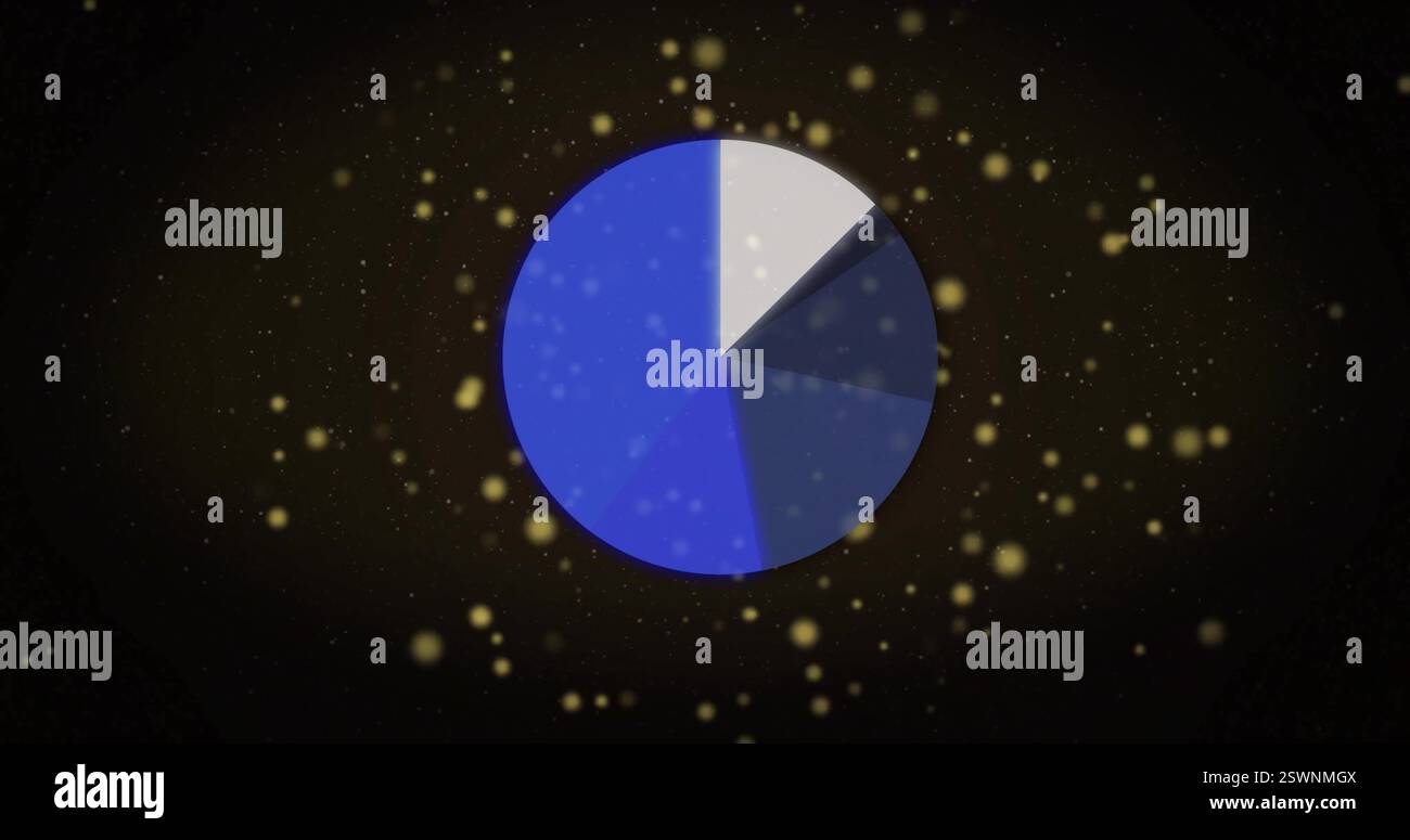Image of pie chart and digital data processing over glowing spots on ...