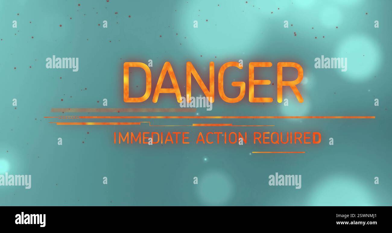 Image of danger text and light spots moving over green background Stock ...