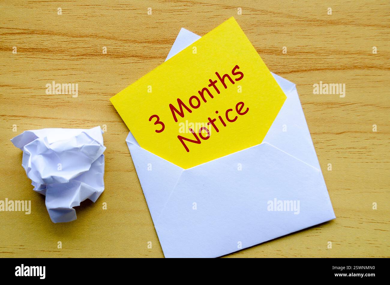 Top view off letter in an envelop with 3 Months Notice period text ...
