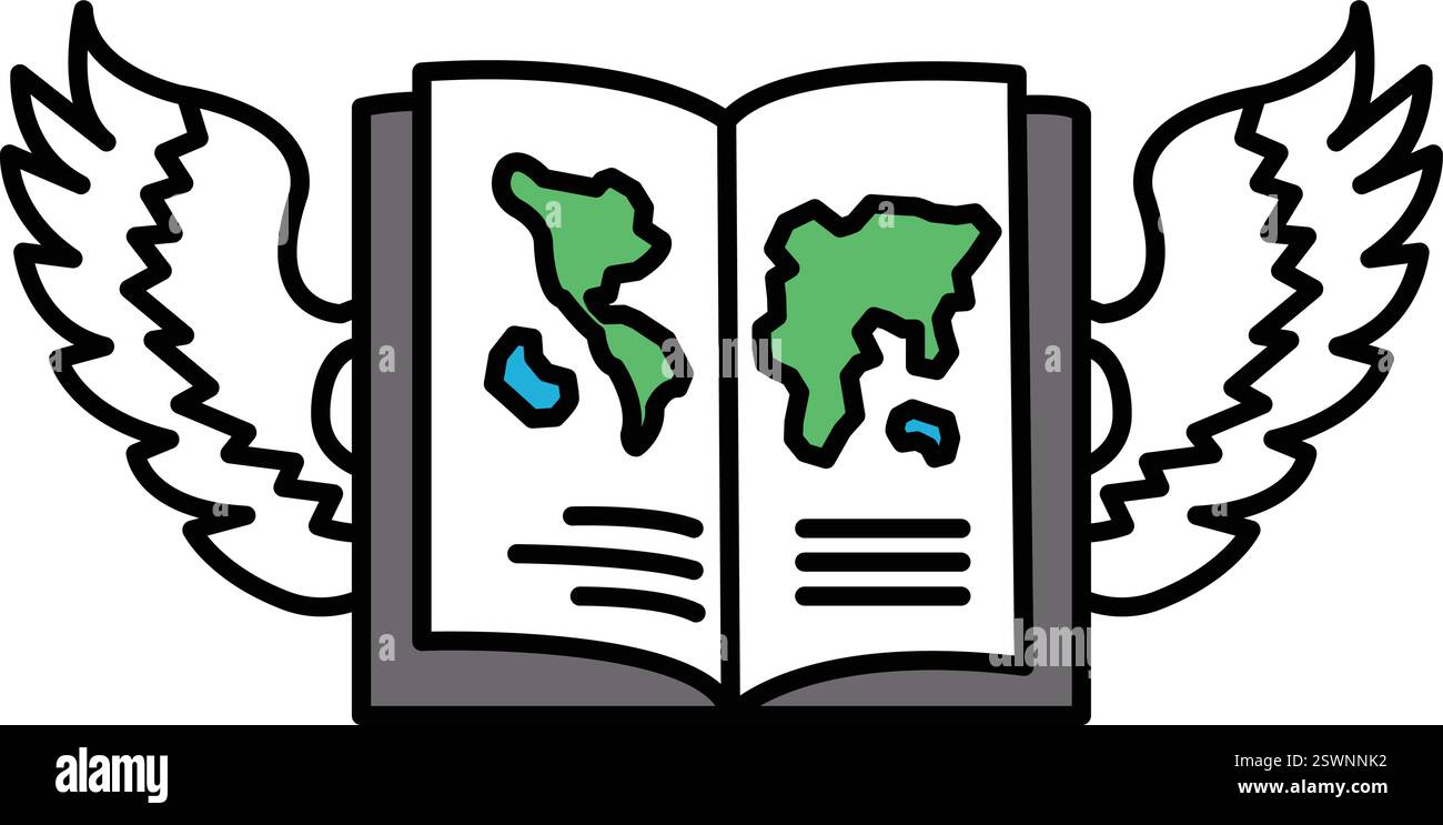 A book with wings on the cover. The wings are open to the pages of the ...