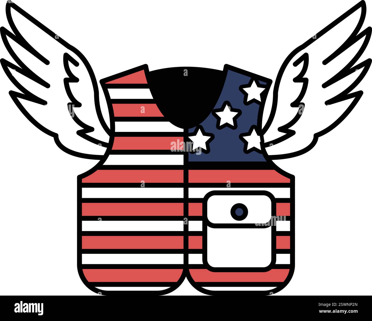 A vest with a red, white and blue striped pattern and wings on it. The ...