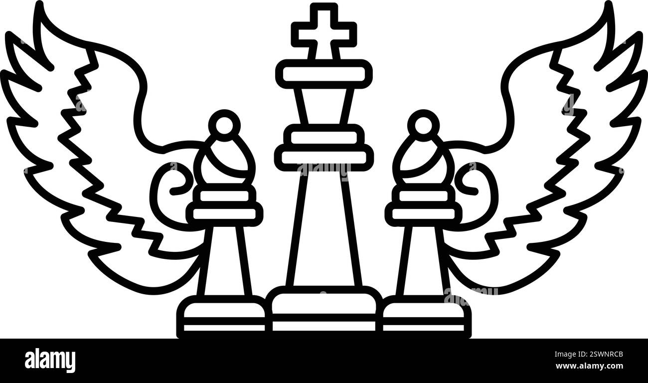 A chess board with a winged cross on top and two pieces on the bottom ...
