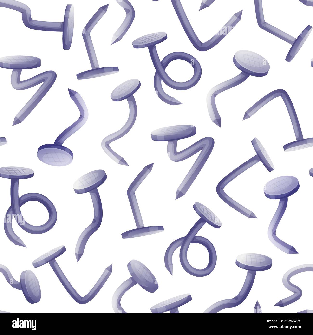 Steel nails seamless pattern. Curved nail stainless various forms ...