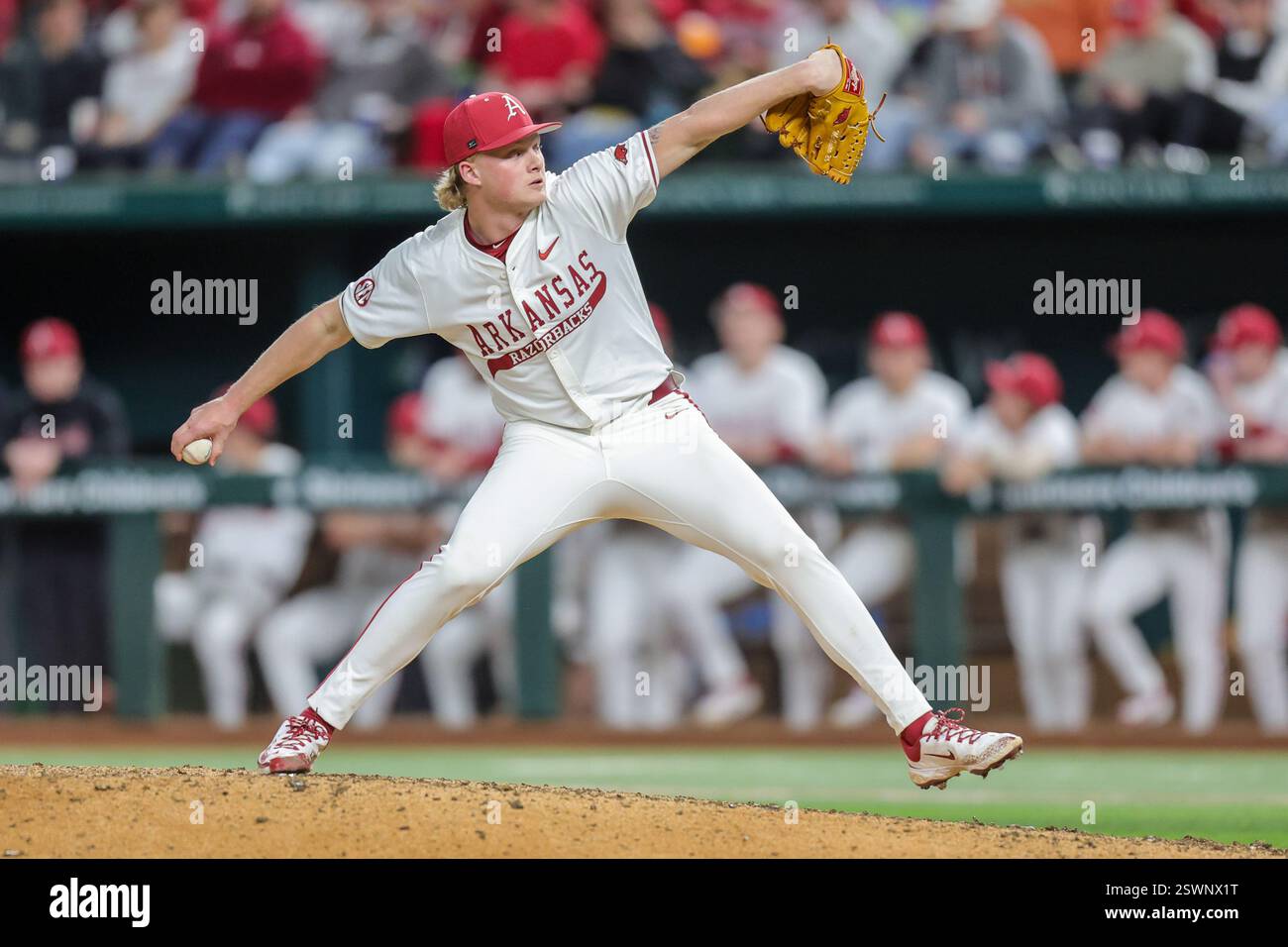 February 21, 2025: Tate McGuire (26) Hogs pitcher prepares to deliver ...