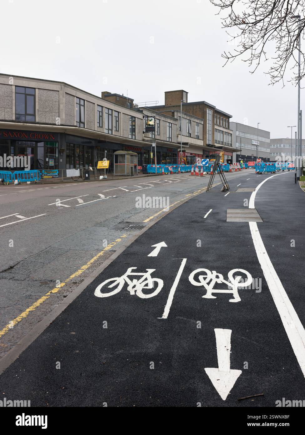 Cycleway from rail station to town centre in Corby, England, in ...