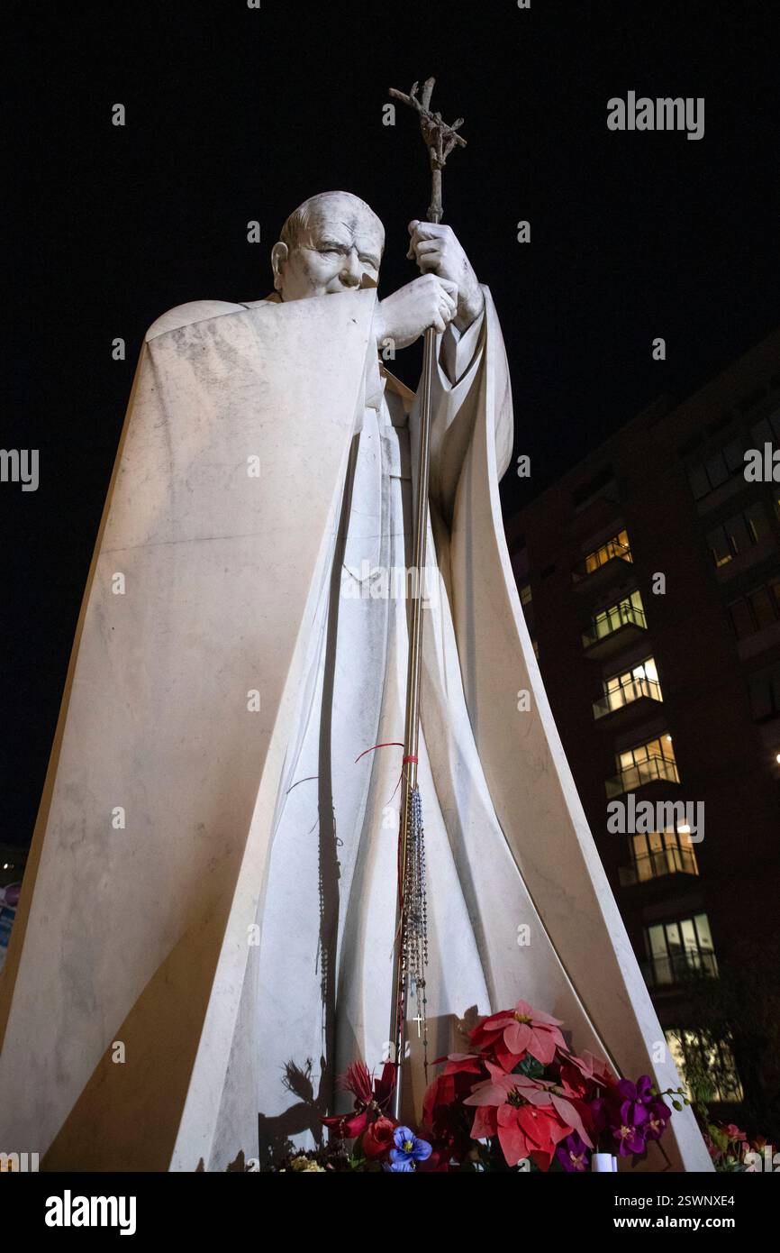 Rome, Italy, 21 February 2025. A view of the statue of Pope John Paul ...
