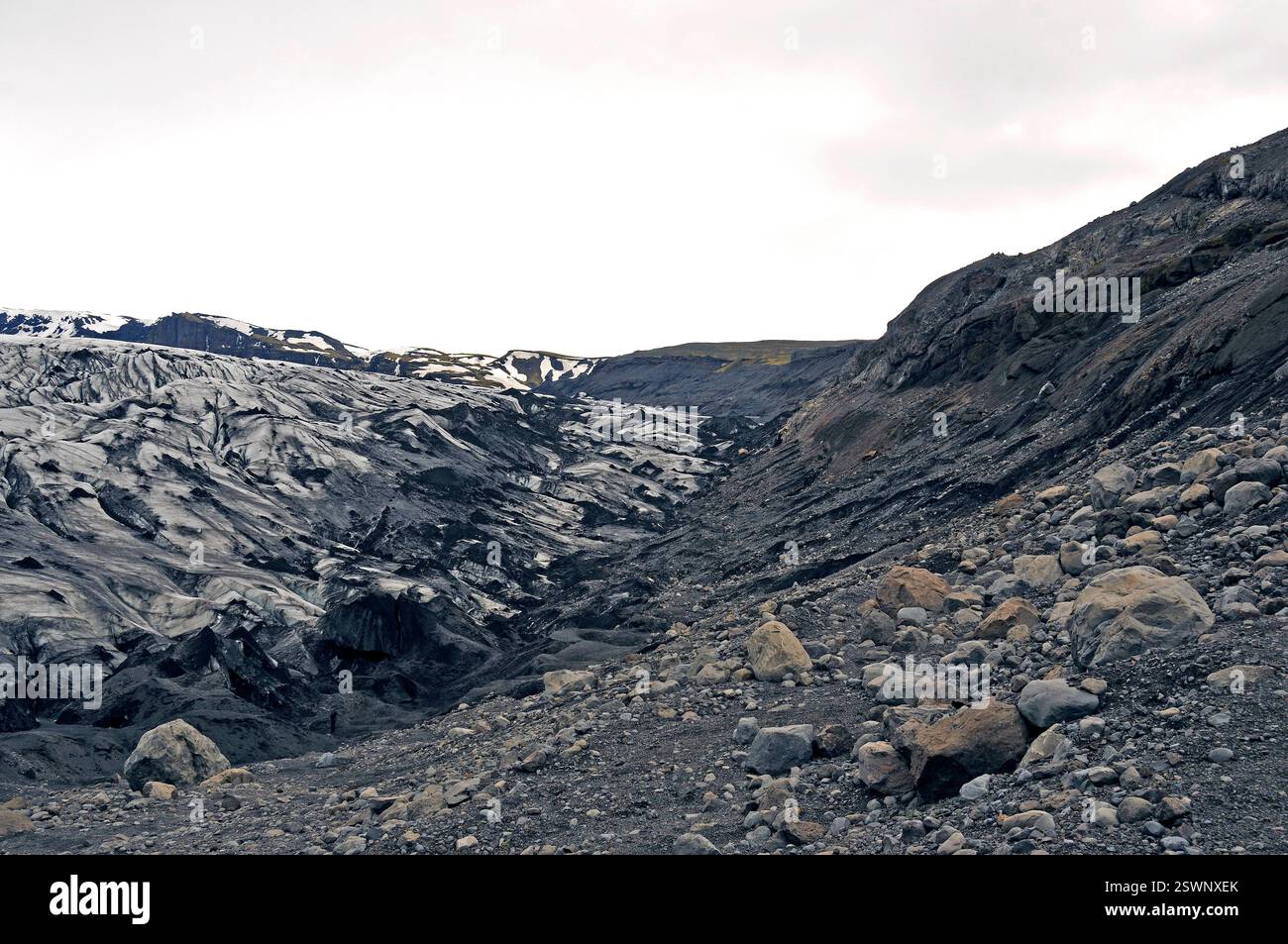 Die Gletscher Moräne des Solheimajokull Gletschers. Der Süden, Island ...